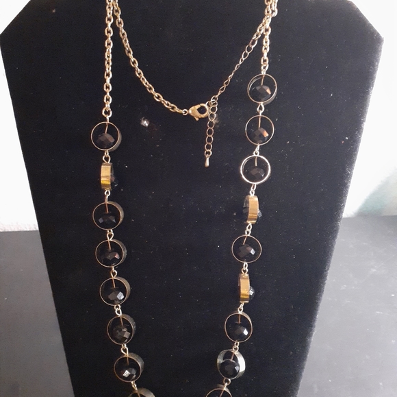 Jewelry | Gorgeous Metal Encased Black Beaded Long Chain Necklace With ...